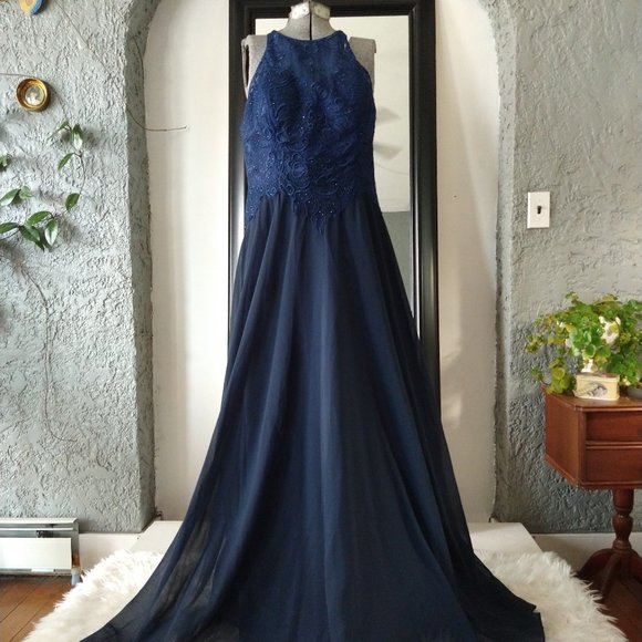 Dresses | Elegant Dark Blue Beaded Gala Dress | Poshmark